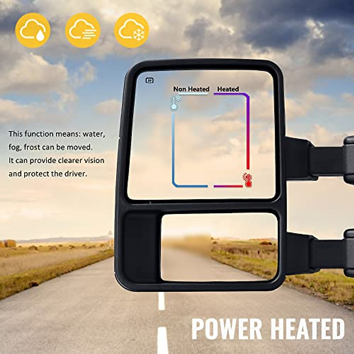 Towing Mirrors for 1999-2016 Ford F250 F350 F450 F550 Super Duty with Power Glass Turn Signal Light Running Lights Heated Extendable Pair (Smoke lens)