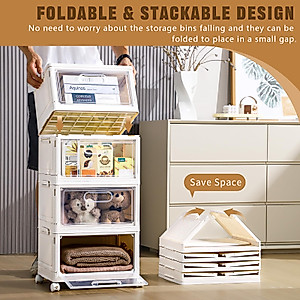 4 Tier Stackable Storage Bins, 23QT Storage Containers, Clear Plastic Storage Bins with Magnetic Doors, Large Collapsible storage box, Multifunctional Stackable Storage Drawers for Home, Office