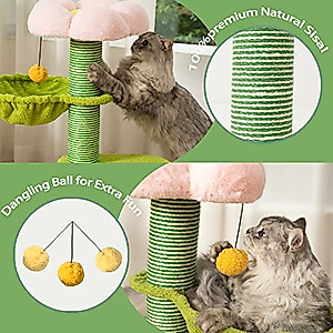 PET WONDERLAND Cute Cat Tree 29 Inches Pink Flower Cat Tower with Scratching Post for Small Cats,Green Cat Hammock Bed,Plush Perch,Cozy Platforms,Unique cat Scratcher,Cat Furniture for Indoor Cats
