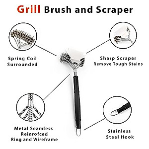 Grill Brush for Outdoor Grill – 17 Inches Stainless Steel Grill Brush with Scrapper, Bristle Free Heavy Duty & Wide Scrubber to Scrub Barbeque Griddle, Grill Cleaning Kit, Safe Non Stick BBQ Brush