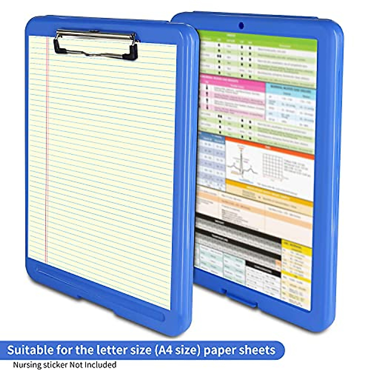Clipboard with Storage, Plastic Storage Nursing Slim Clipboard with Low Profile Clip, Foldable Letter Size for Nurse, Kid, Salary, Coach, Jobsite, Industrial, Office(9" x 13"x 0.8", Blue)
