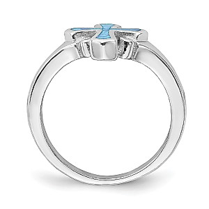 925 Sterling Silver Blue Created Opal Holy Cross Ring Christian Religious Band Size 8