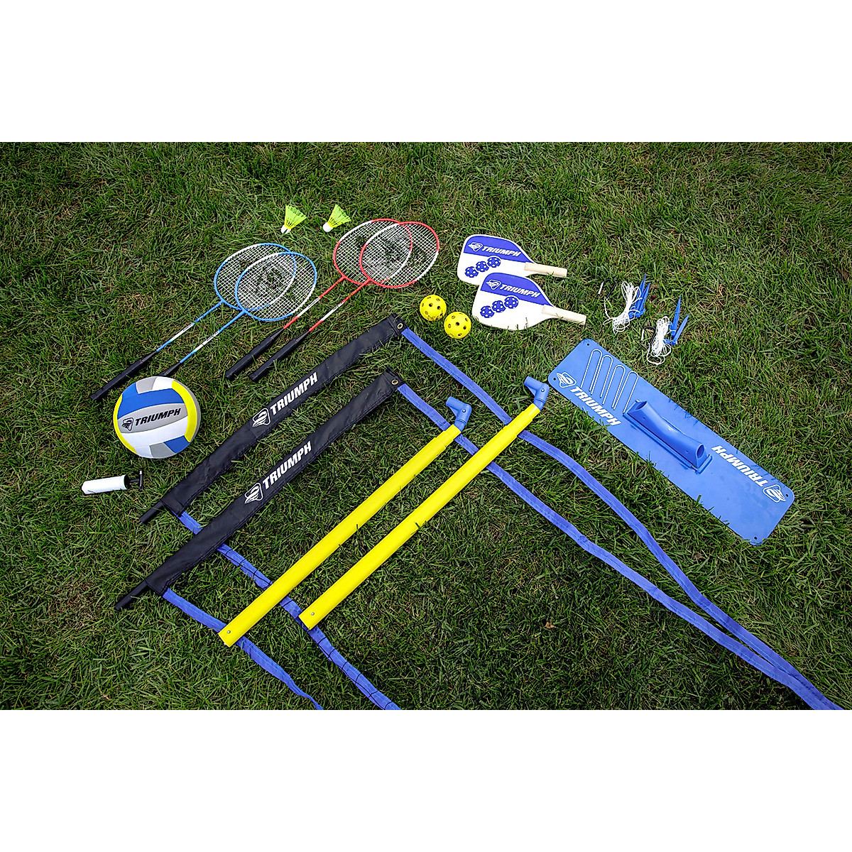 Triumph Sports Multi-Sport Versatile Combo Outdoor Game Net Set Includes Volleyball, Badminton, and Pickleball, Blue (35-7510-2)