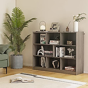 STAKOL 8 Cubes Bookcase, Open Display Cabinet Shelf, 3-Tier Bookshelves Storage Organizer, Wooden Corner Bookshelf for Living Room, Playroom, Bedroom (Oak Grey)