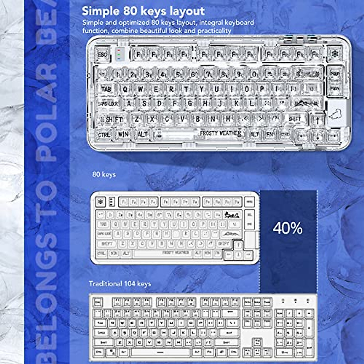 GOWENIC 80 Keys Hot Swappable Mechanical Keyboard, Mechanical Gaming Keyboard RGB Backlit, 3 Mode Gaming Keyboard with Transparent Keycaps, 2.4G BT USB C Wired