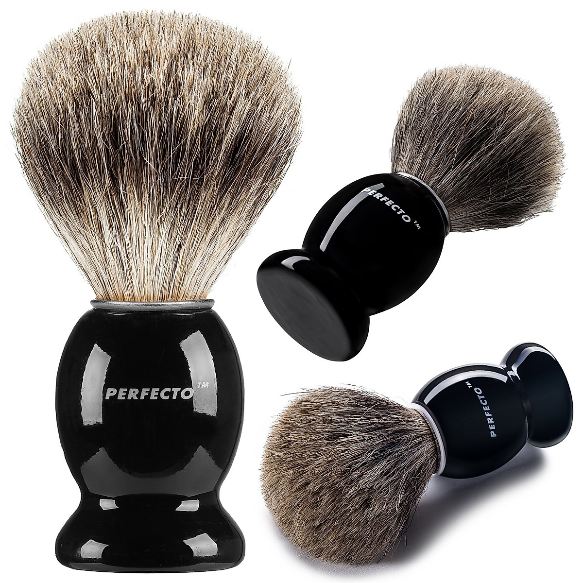 Perfecto 100% Pure Badger Shaving Brush-Black Handle- Engineered for The Best Shave of Your Life. for, Safety Razor, Double Edge Razor, Straight Razor or Shaving Razor, Its The Best Badger Brush.