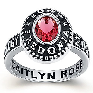 Ccjcinata Custom Fully Personalized Class Rings for Women High School 10kt White Gold Rings Birthstone Graduation Rings Size 5-15 High School Rings for Women