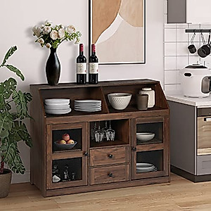 AILEEKISS 47'' Sideboard Buffet Cabinet Modern Kitchen Pantry Storage Cabinet with Drawers & Shelves for Home Kitchen, Dinning Room, Living Room, Hallway, Entrance (Brown02)