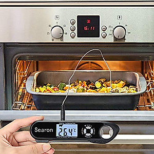 Searon Digital Meat Thermometer, Dual Probe Food Thermometer, 2-4S Instant Read Backlight Waterproof for Cooking Kitchen Oven Safe BBQ Grilling Smoker Baking Turkey