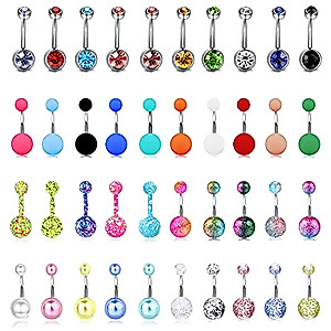 Drperfect Belly Button Rings Belly Rings Navel Rings for Women Men 14G Stainless Steel Assorted Colors Belly Navel Piercing Jewelry
