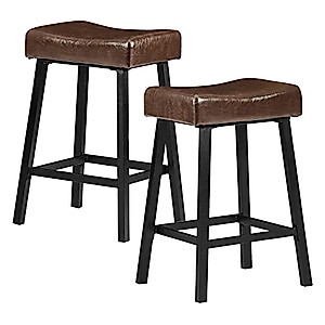 MNEETRUNG Bar Stools Set of 2, Counter Height Saddle-Seat PU Leather Bar Stools for Kitchen Counter Backless Modern Square Barstools Upholstered Faux Leather Stools Farmhouse Island, Brown