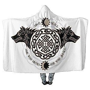 Medieval 3D Printing Hooded Blanket Warm Soft Yin Yang Wolf Rune Celtic Knot Totem Unisex Winter Wearable Hooded Blanket Double Thick Plush Fleece Blanket ( Color : Blanket , Size : 50x60in/130x150cm