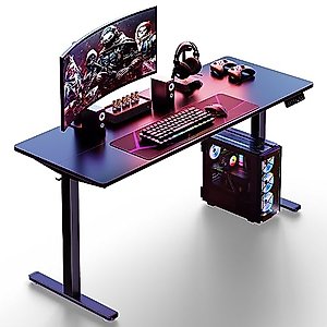 Shintenchi Electric Height Adjustable Standing Desk, (63 * 24) Inchs Stand Up Computer Desk, Sit Stand Work Desk for Home Office with Splice Board, (Black Frame + Black Top)