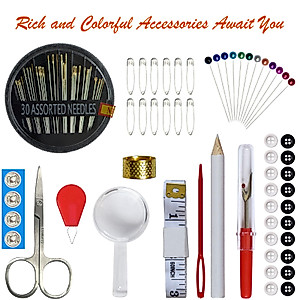 Sewing Kit with Case Portable Sewing Supplies for Home Traveler, Adults, Beginner, Emergency, Contains 18 Sewing Thread, Scissors, Needles, Measure etc