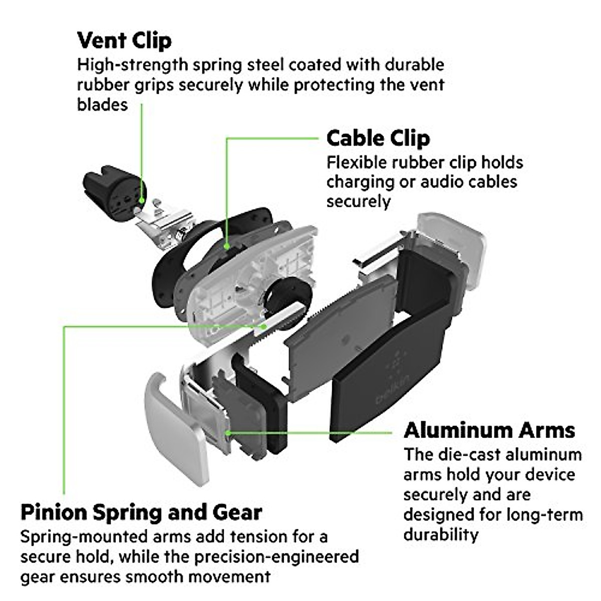 Belkin Car Vent Mount - Car Air Vent Mount For Phone - Phone Car Mount - Phone Stand - Phone Grip - Car Phone Holder Mount For iPhones, Samsungs, LGs & Most Smartphones