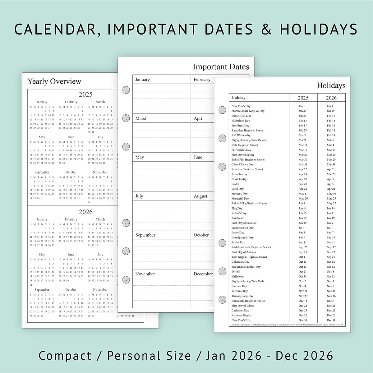 2023 Weekly & Monthly Planner Refill, 3-3/4" x 6-3/4", January 2023 - Dec 2023, Personal/Compact/Size 3