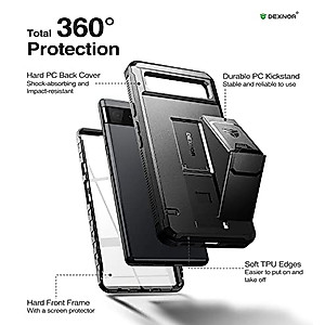 Dexnor Full Body Case for Google Pixel 6A, [Built in Screen Protector and Kickstand] Heavy Duty Military Grade Protection Shockproof Protective Cover for Google Pixel 6A, Black