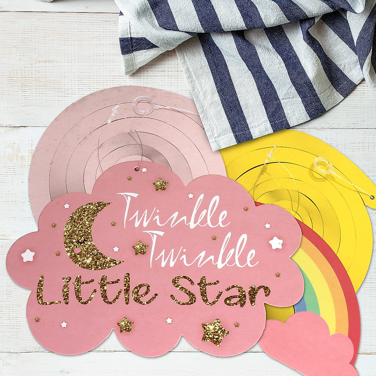 LINGTEER Twinkle Twinkle Little Star Swirls Streamers - Cheers to Baby Shower Birthday Party Hanging Decorations - Girl.