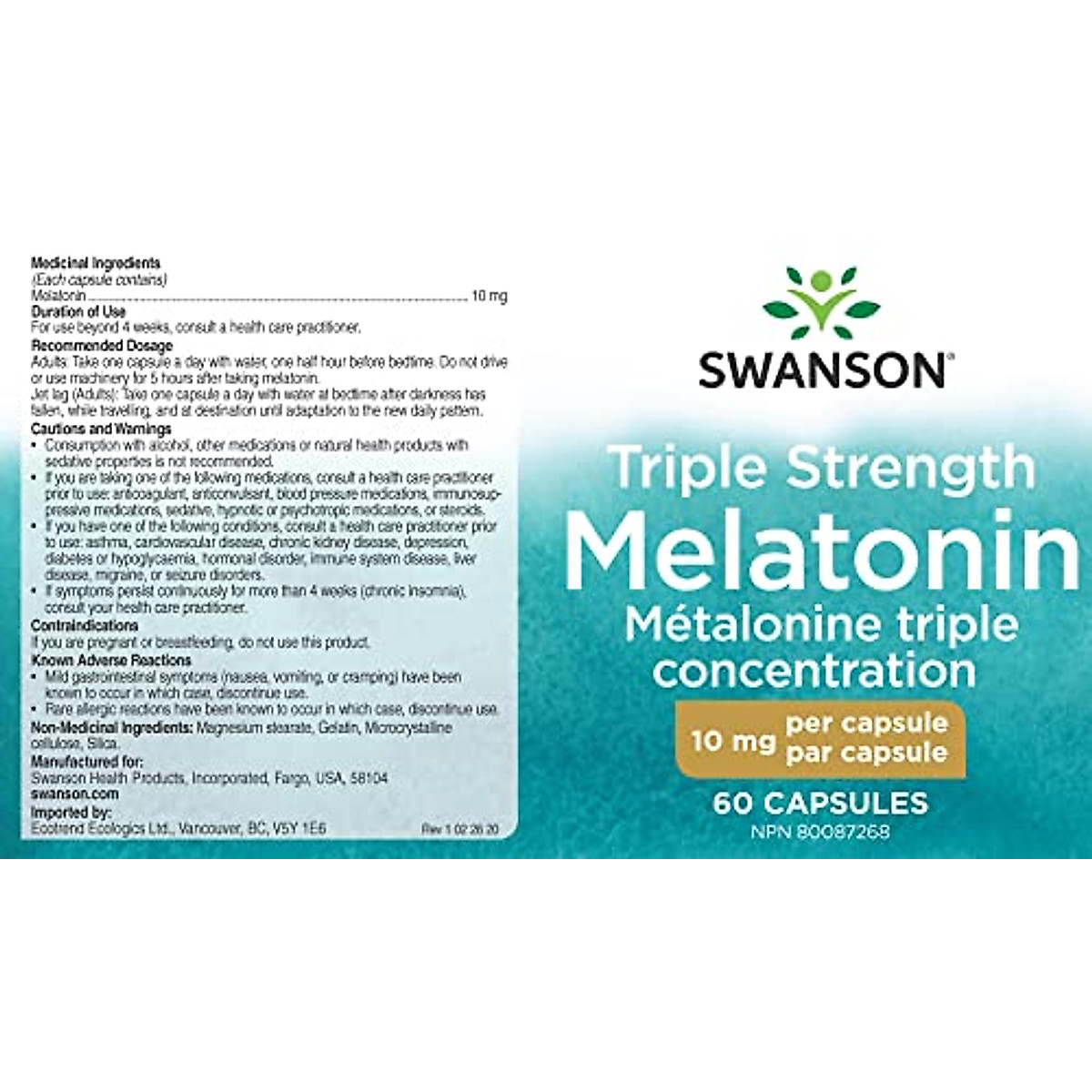Swanson Triple Strength Melatonin - Natural Sleep Support for Disrupted Sleep Cycles - (60 Capsules, 10mg Each)