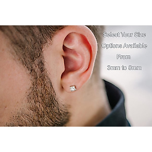 14k Solid Gold PRINCESS Stud Earrings Square Cubic Zirconia Princess-cut CZ Unisex Studs, 14kt White Gold (5mm)