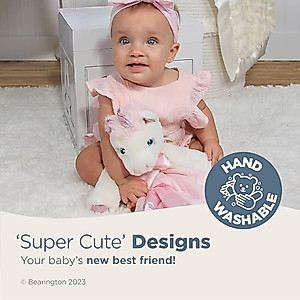 Bearington Baby Dreamer Snuggler, 15 Inch White and Pink Unicorn Plush Stuffed Animal Security Blanket Lovey for Babies