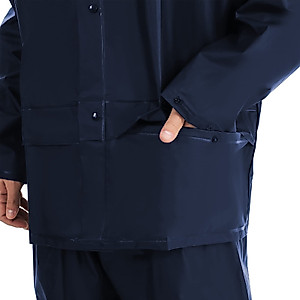 Ultra-Lite Rain Suit for Men Women Waterproof Protective Rain Coat with Pants 2 Pieces Rain Gear for Climbing,Cycling, Farming, Hiking(Navy,3XL)