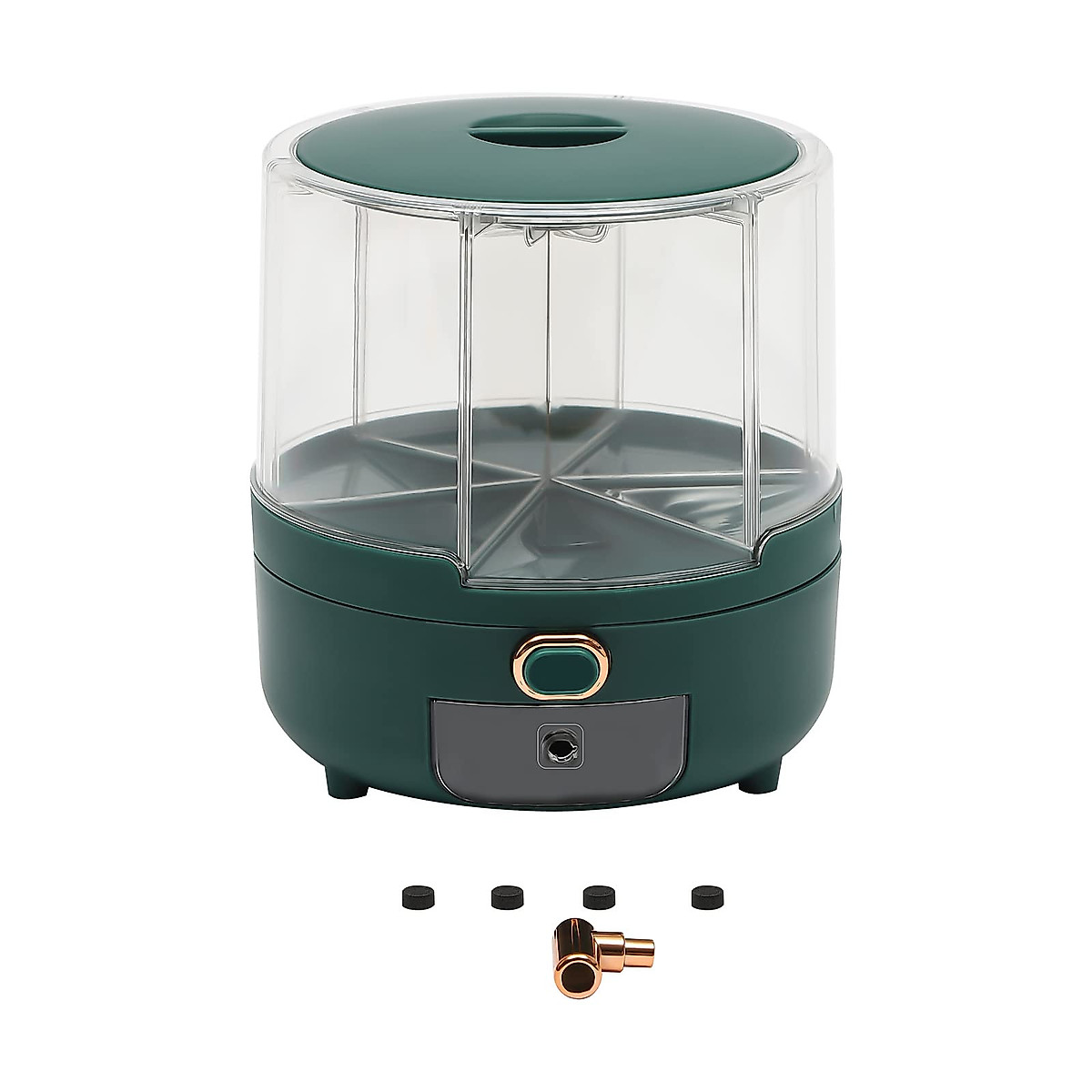 BANLICALI 6 Grid Rice Dispenser, 360° Rotating Dry Rice Dispenser PET PP Kitchen Grain Storage Container with Anti-slip Pads for Store Rice and Beans Green+Clear (Medium)