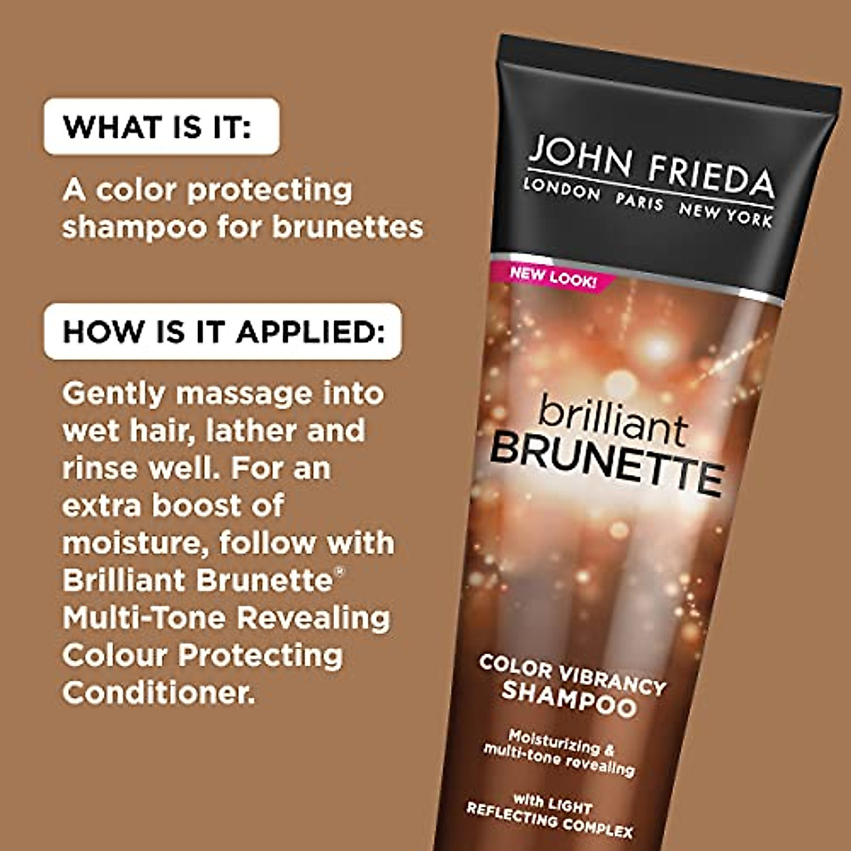 John Frieda Brilliant Brunette, Color Boosting Shampoo, Enhances and Protects Multi-Dimensional Tones, With Sweet Almond Oil to Rehydrate and Replenish Dry Hair, 8.45 Oz
