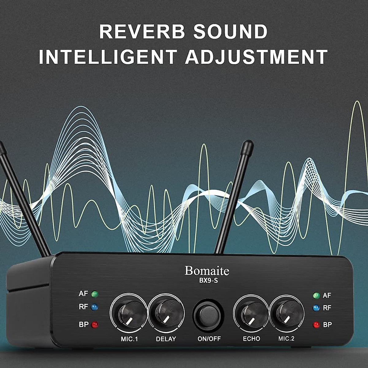 Bomaite BX9-S UHF Wireless Microphone System， Karaoke Microphone Wireless Mic Cordless Dual with Volume Control and Echo,DEALY for Karaoke Singing Speech Meeting Church DJ Party, 165FT