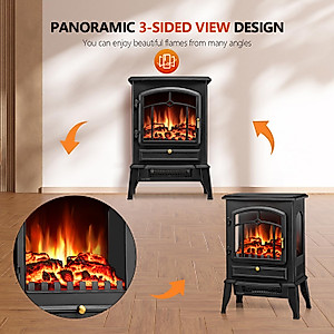 R.W.FLAME Electric Fireplace Stove Heater with Thermostat Control, 15" Cathedral Stylish Small Fireplace Heater, 3D Realistic Flame Effects, Adjustable Heating Mode, Overheating Safe Design