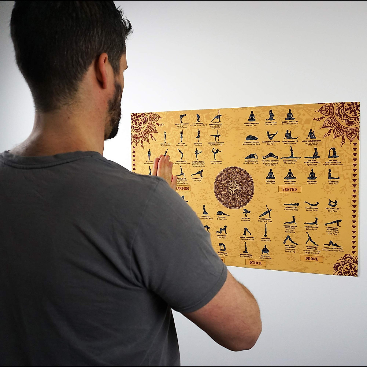 The Mindful Word Yoga Poses Poster (24x36 Inches) - Extra Large Yoga Poster with 62 Asanas/Positions/Stretches English & Sanskrit (Rolled/Tube)