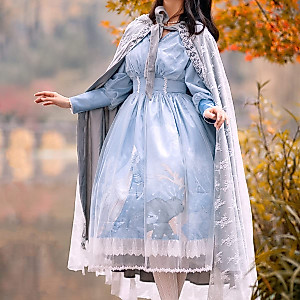 Mingyuezai Renaissance Hooded Cape Gothic Velvet Cloak Medieval Witch Capelet(Grey)