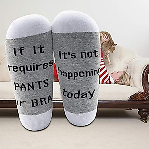 LEVLO Funny Lazy Day Socks If It Requires PANTS or BRA It's Not Happening Today Socks Lazy Day Gifts (2 Pairs/Set)