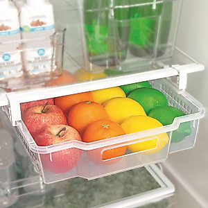 Smart Design Adjustable Pull Out Refrigerator Drawer - Extra Large - BPA Free Plastic - Holds 20 lbs - Extendable Sliding Fridge Bin, Freezer, Pantry Food Holder Storage Organizer - Kitchen - Clear