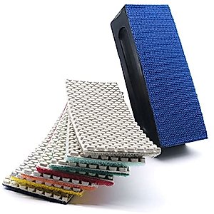 SUBRILLI Diamond Hand Polishing Pads 7 Pcs Set with Backing Pad for Glass Marble Concrete Polishing