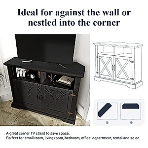 Allewie Farmhouse Corner TV Stand for TVs up to 50 Inches, 44'' Entertainment Center with Adjustable Storage Shelves, Buffet Cabinet for Living Room and Bedroom, Black Oak