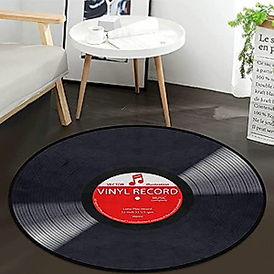 Music Record Black Round Area Rug for Bedroom Living Room Study Playing Non-Slip Floor Mat Carpet Home Decor Rugs 3' Diameter