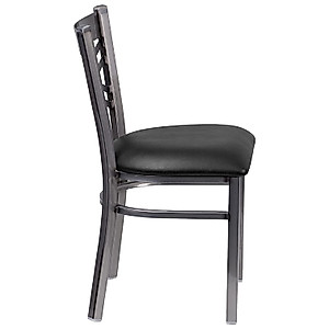 Flash Furniture HERCULES Series Clear Coated ''X'' Back Metal Restaurant Chair - Black Vinyl Seat