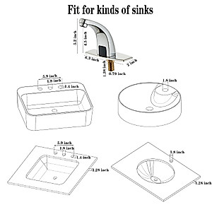 Halo Sanitary Touchless Bathroom Faucet Automatic Motion Sensor Faucet with Hole Cover Deck Plate Chrome