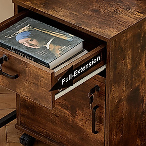 TUKAILAi Mobile File Cabinet with Lockable Drawer & Door, Under Desk Rolling Filing Cabinet with 4 Wheels, Wooden Stationery Storage Cabinet for Home Office (Rustic Brown)