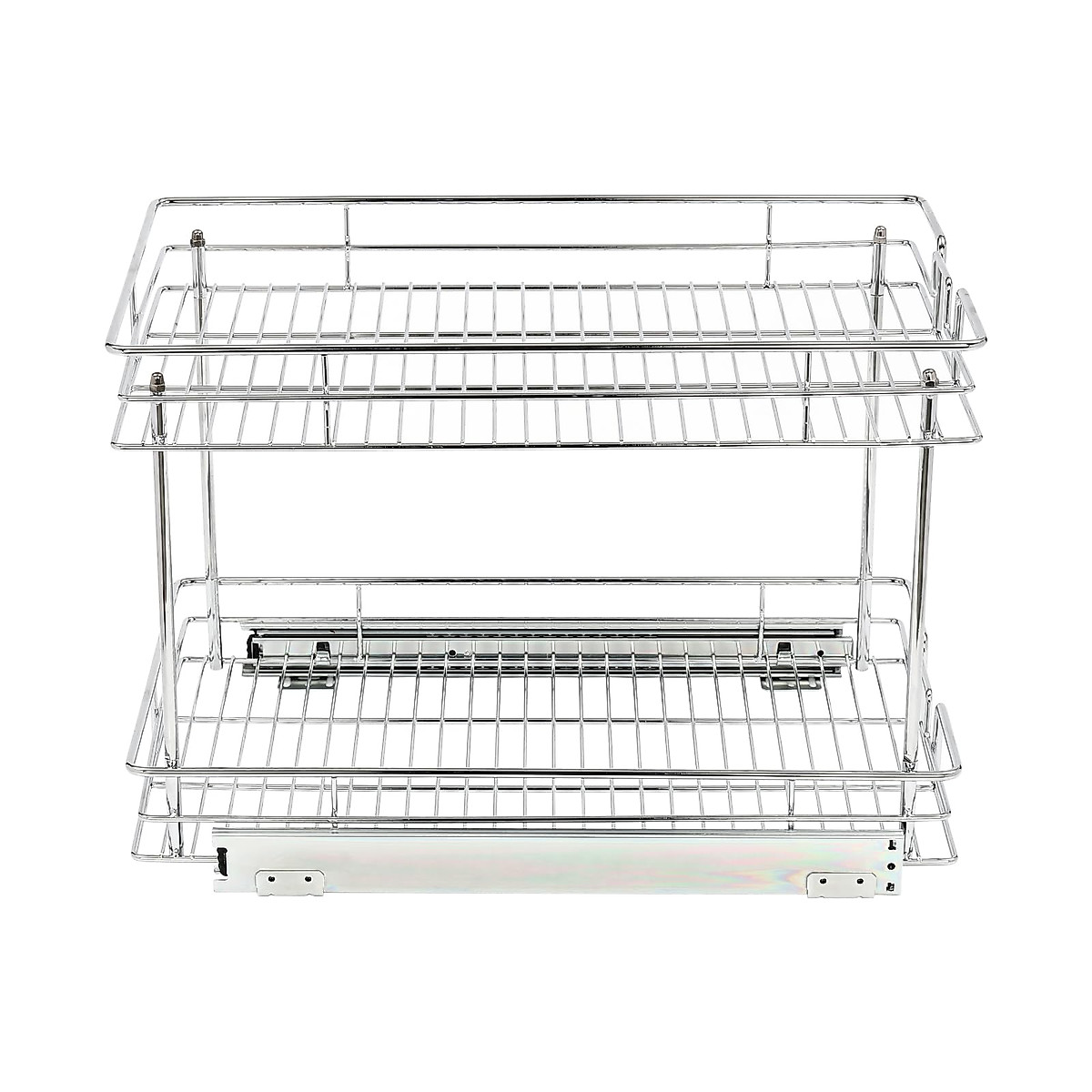 BILPIKOGoo 2-Tier Pull Out Cabinet Organizer(13.5" W X 21.5" D), Slide Out Basket Kitchen Cabinet Organizer, Cabinet Pull Out Shelves, Kitchen Cabinet Storage Sliding Shelves