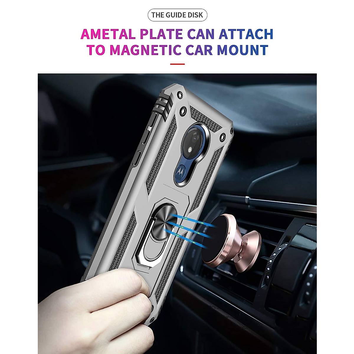 Military Grade Drop Impact for Motorola Moto G7 Power Case Moto G7 Supra Case 360 Metal Rotating Ring Kickstand Holder Magnetic Car Mount Armor Shockproof Case for Moto G7 Power Phone Case (Black)