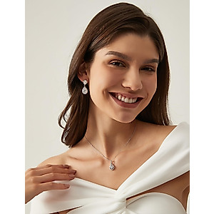 EAMTI Silver Dangle Earrings for Women Cubic Zirconia Teardrop Bridal Wedding Earrings 925 Sterling Silver Post Rhinestone Earring