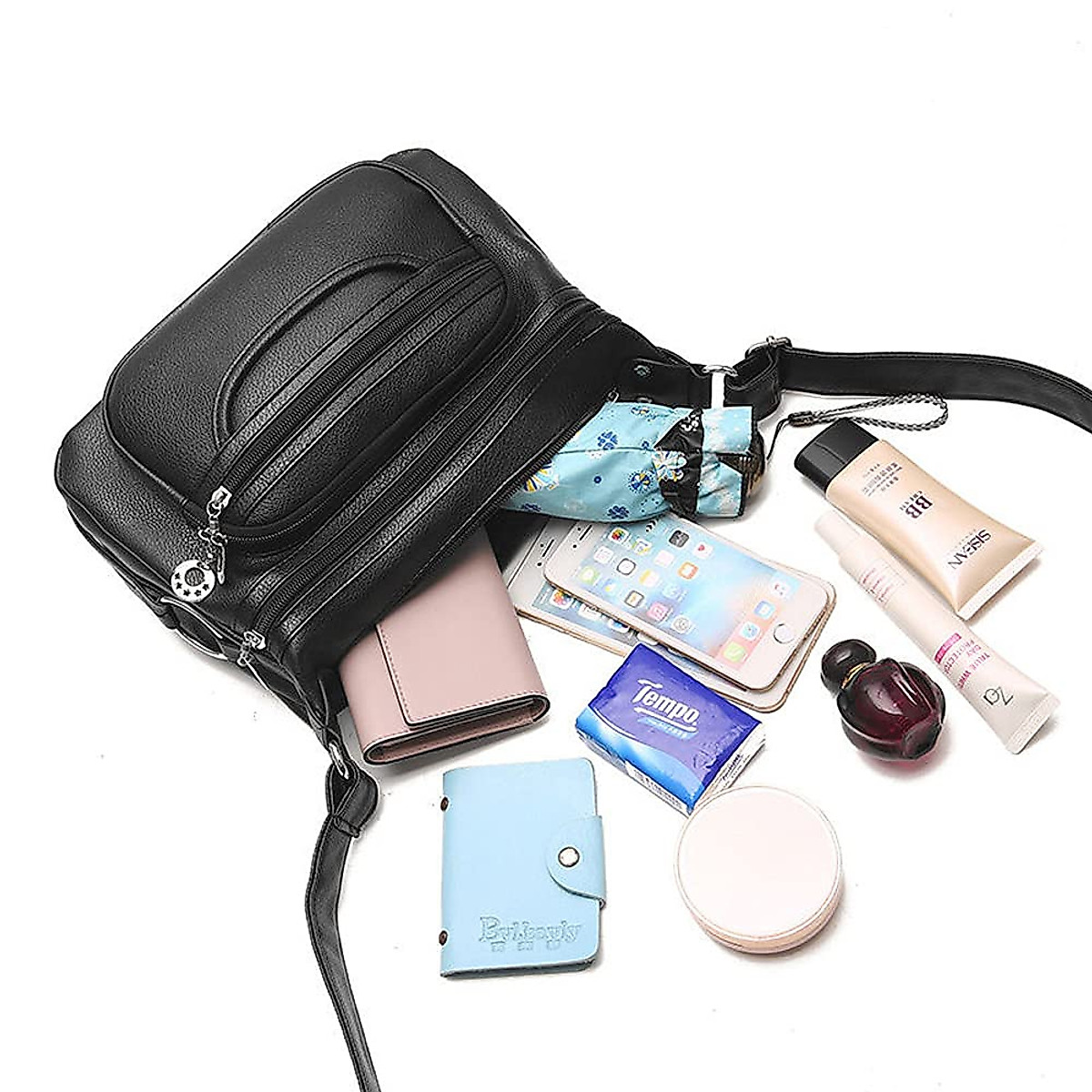 ROUROU Soft Faux Leather Shoulder Bag for Women Multi Pocket Handbag Waterproof Crossbody Bag Large Capacity Purse