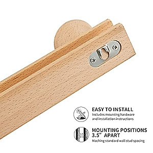 DRKUN Wood Coat Hook 15 Inch Wall Mounted Coat Rack Decorate 4 Hooks, Rubber Wood Hook for Clothes Hat Towel Robe