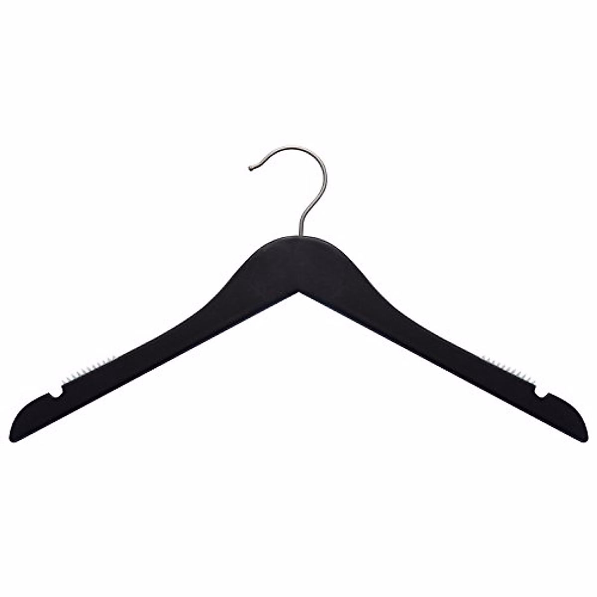NAHANCO 20217HU 17” Flat Wooden Top Hanger with Notches, Brushed Chrome Hook, Black (Pack of 25)