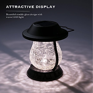 Landia Home Solar Pathway Lantern - Outdoor Decorative 2 in 1 Path Light or Hanging Lantern with Large Crackle Glass Housing, 2-Pack