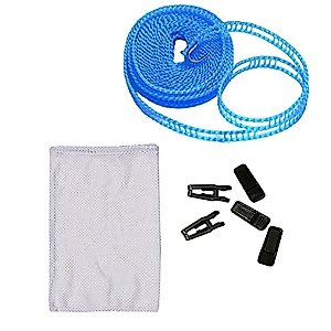Long Compact Lightweight Camping Hiking Travel Portable Adjustable Rustproof Non-Slip Laundry Hanger Clothesline 16.5' Feet w/ Bonus Plastic Clothes Clips and Mesh Zipper Pouch