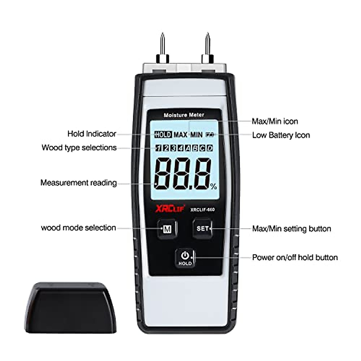 Wood Moisture Meter with Backlight, Digital Moisture Detector Meter Tester for Firewood Moisture Cement Mortar, Humidity Damp Meter for Wood, Timber Water Content Detector Gray