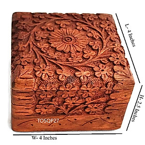 TOSQP27 Jewelry Box Gift for Women Men Girls Mom Mother Sister Father Gifts Novelty Unique Artisan Travel Portable Case Hand Carved Rosewood Jewel Organizer